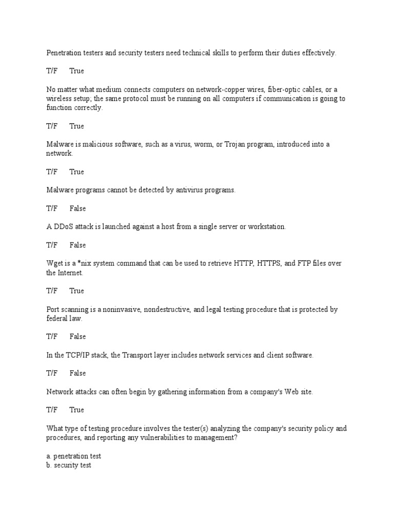 Ethical Hacking Test 1 | PDF | Transmission Control Protocol | Internet ...