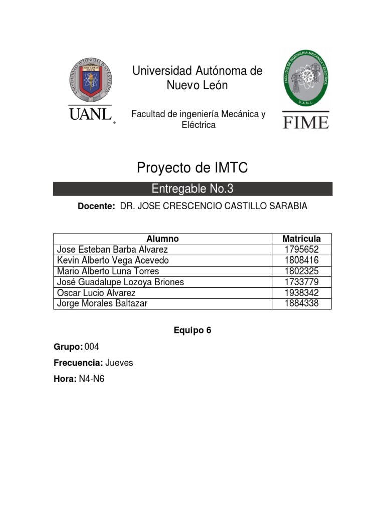 Proyecto IMTC Entregable 3 - Equipo 6 | PDF | Electrónica | Ingeniería