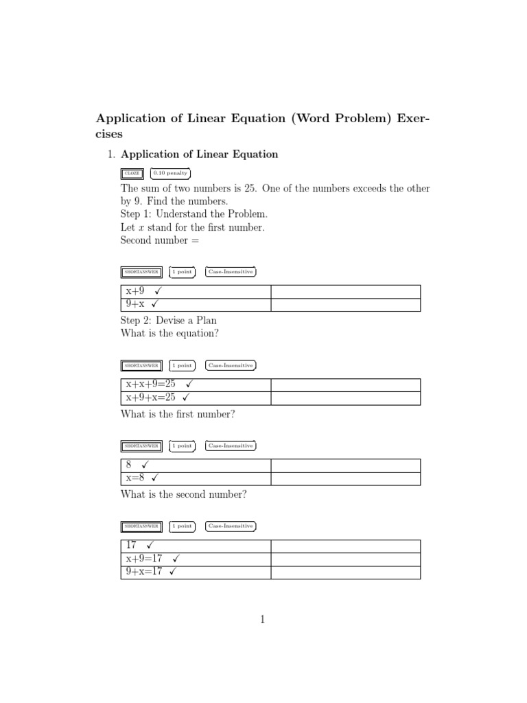 Solving Linear Equation Word Problems | PDF | Mathematics | Elementary ...
