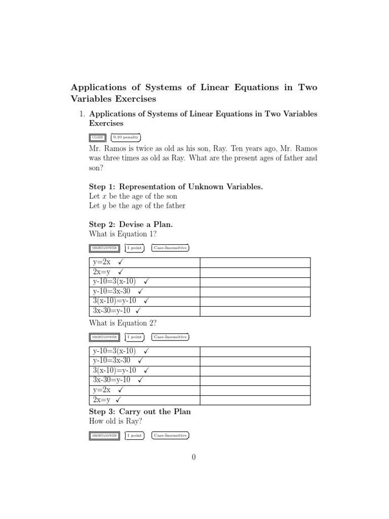 Applications of Systems of Linear Equations in Two Variables Exercises ...