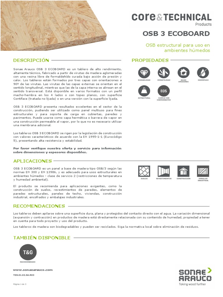 Osb 3 Ecoboard Ficha Tecnica | PDF | Madera | Materiales