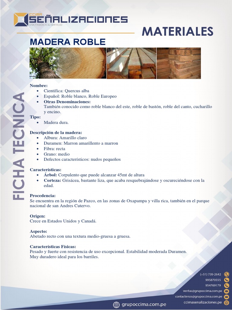 Ficha Tecnica Madera Roble | PDF
