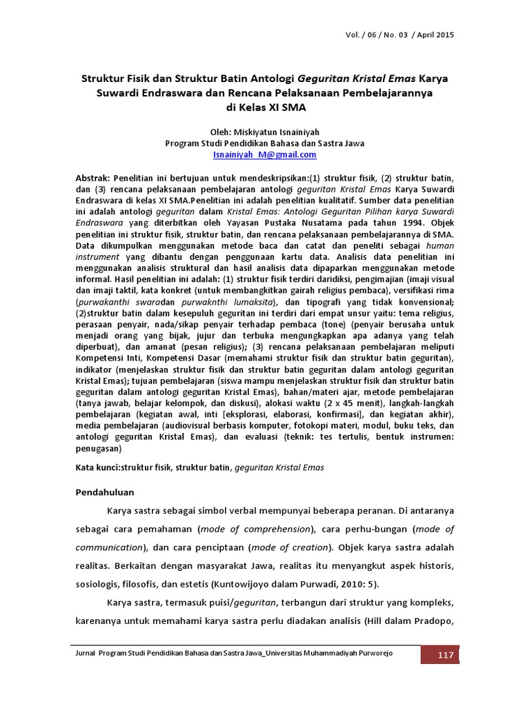 Struktur Fisik dan Batin Geguritan Kristal Emas | PDF