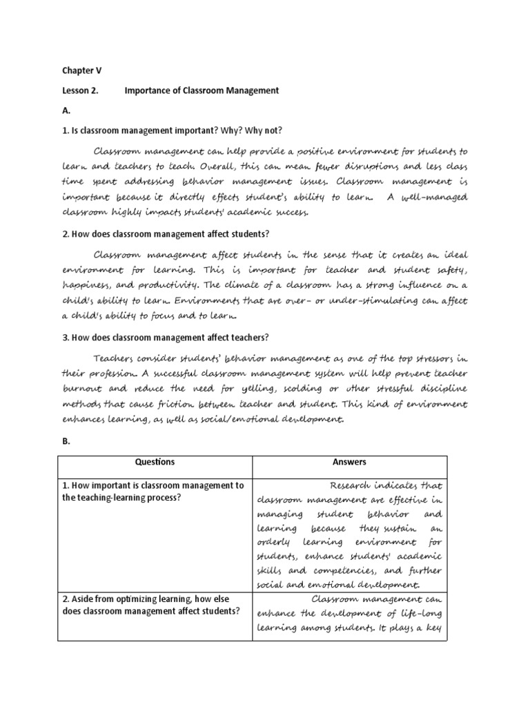 Lesson 2. Importance of Classroom Management A | PDF | Classroom ...