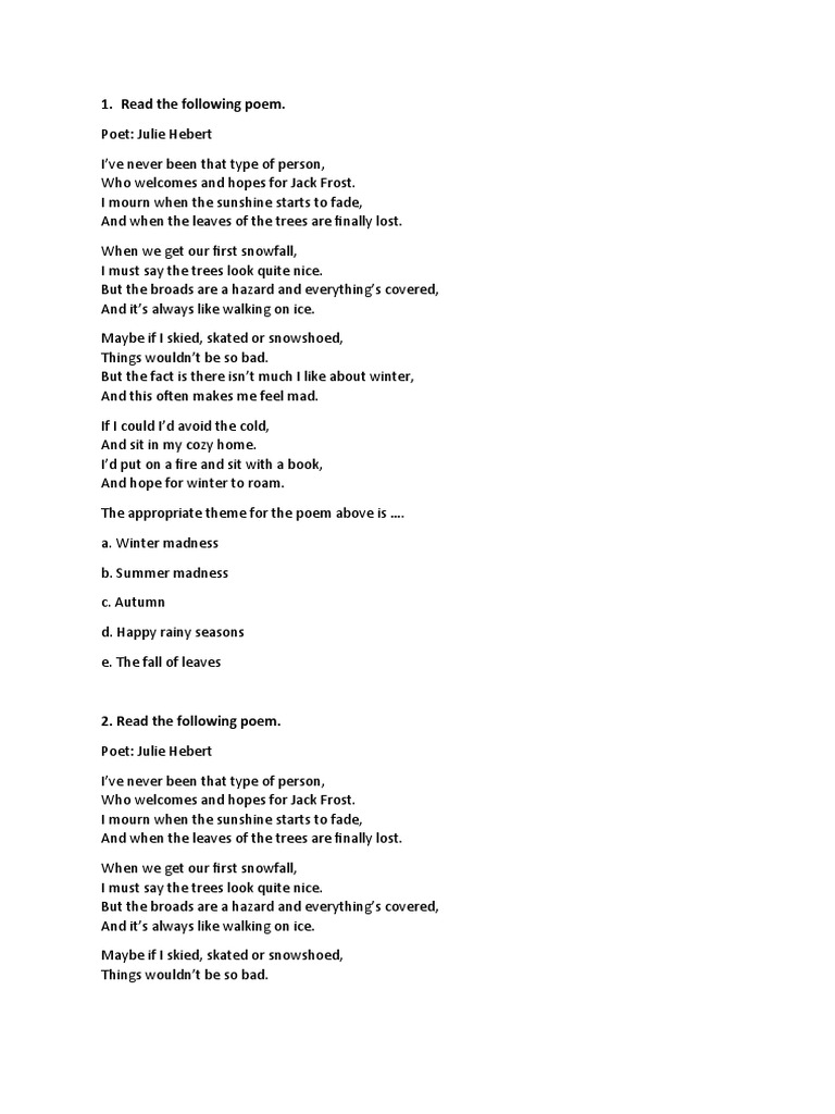 An Analysis of Julie Hebert's Poem 'Winter Madness' | PDF | Poetry