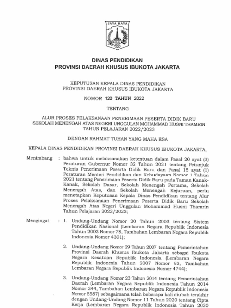SK Kadis No 120 Tahun 2022 Alur Proses PPDB SMANU MHT TP 2022 2023 | PDF