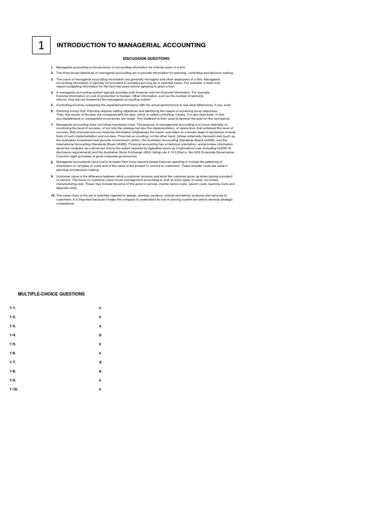 Introduction To Managerial Accounting: Discussion Questions | PDF ...