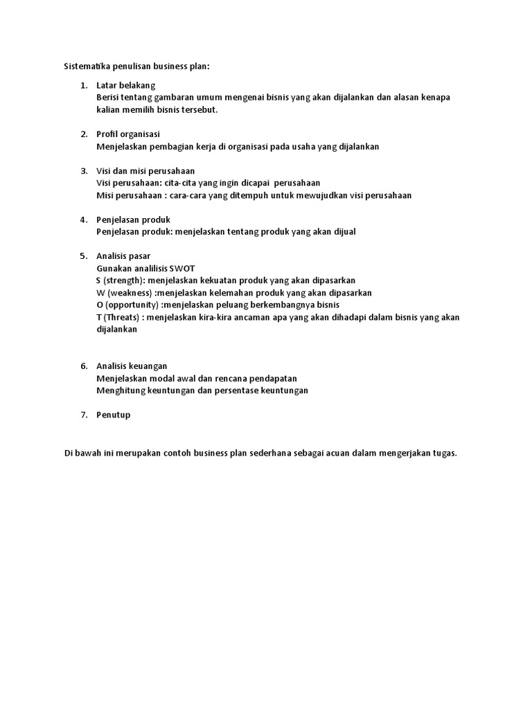 Sistematika Penulisan Business Plan | PDF