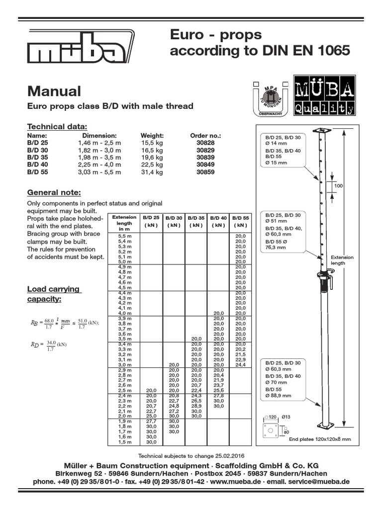 Euro - Props According To DIN EN 1065 Manual: Euro Props Class B/D With ...