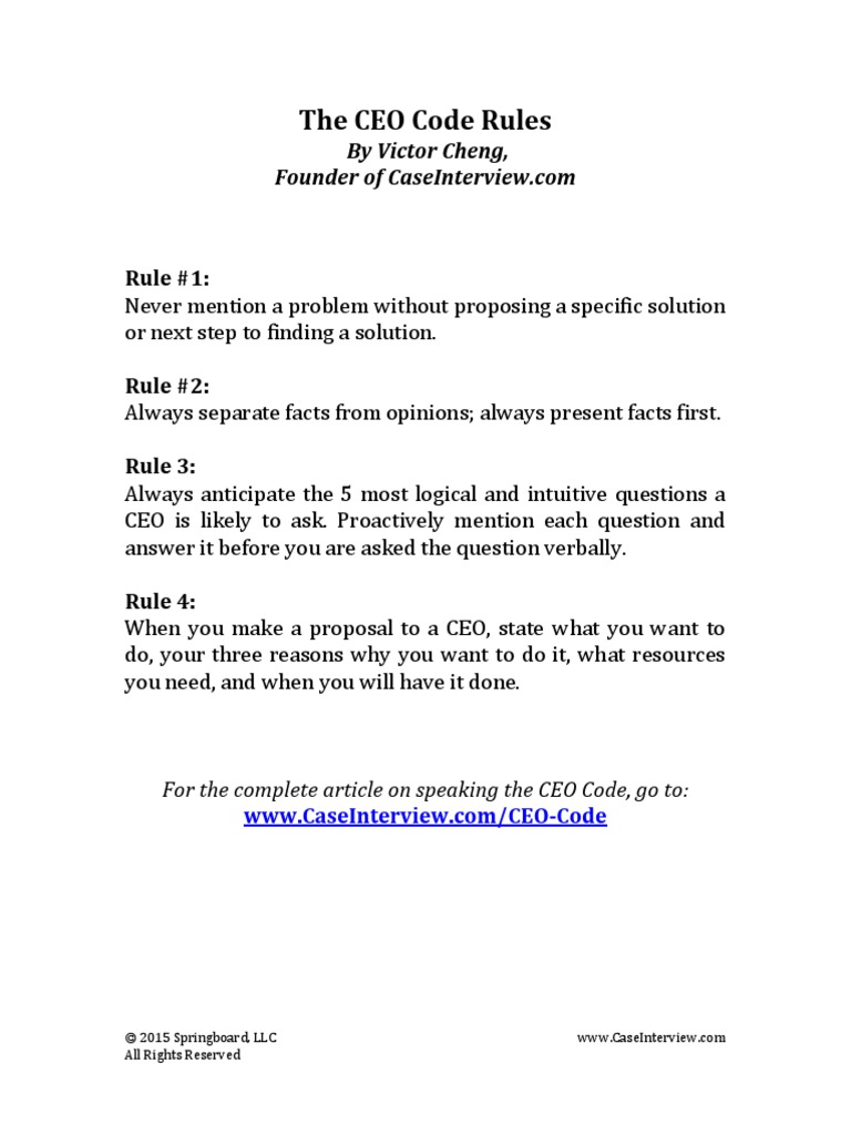 The CEO Code Rules by Victor Cheng | PDF