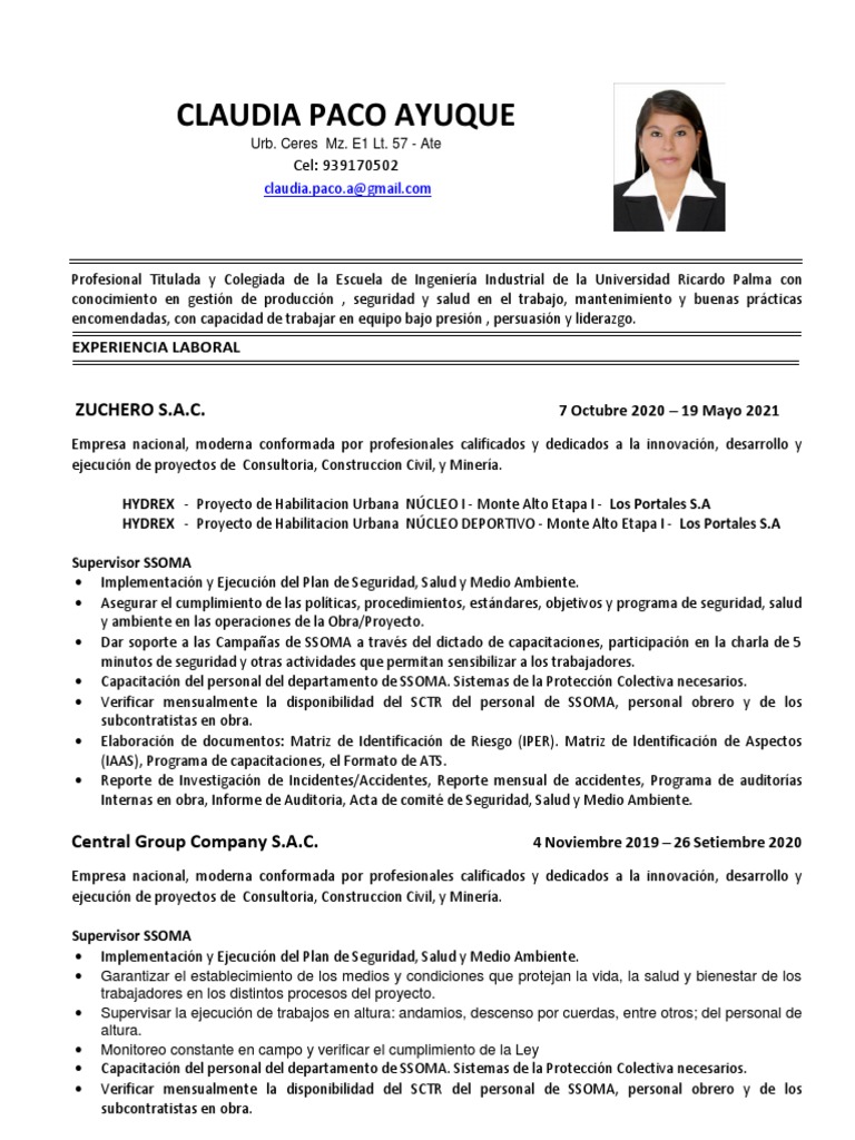 CV Claudia Paco | PDF | Auditoría | Business