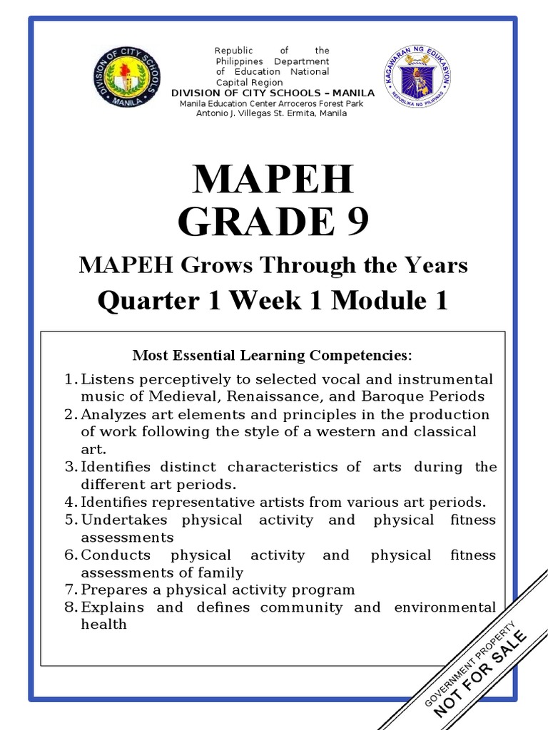 MAPEH 9 - Q1 - W1 - Mod1 | PDF | Physical Fitness | Skeletal Muscle