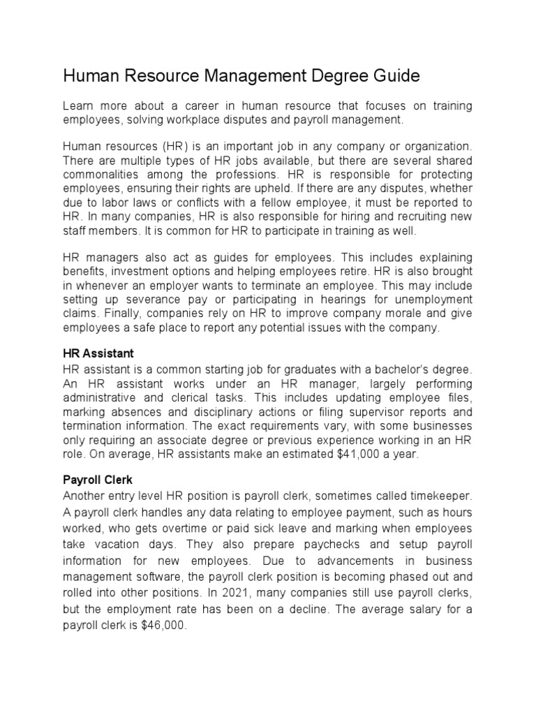 Overview of HR Job Types | PDF | Human Resources | Employment