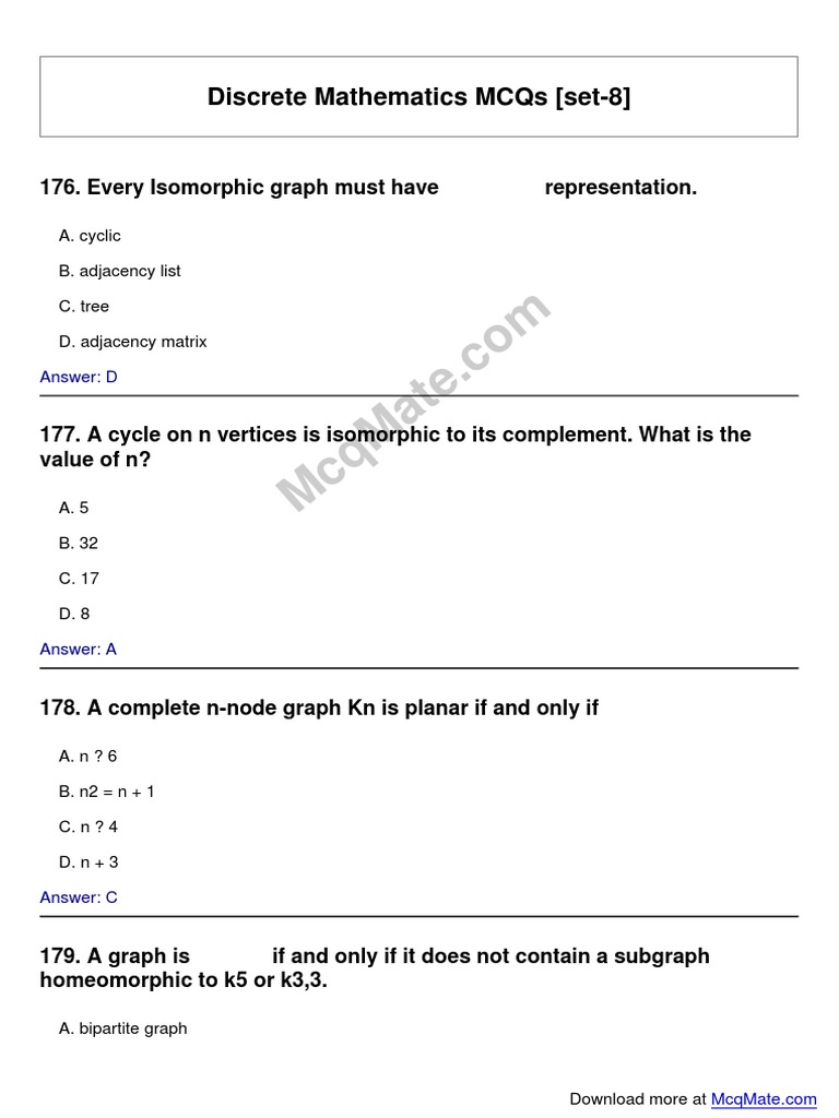 Discrete Mathematics Solved MCQs | PDF | Vertex (Graph Theory ...