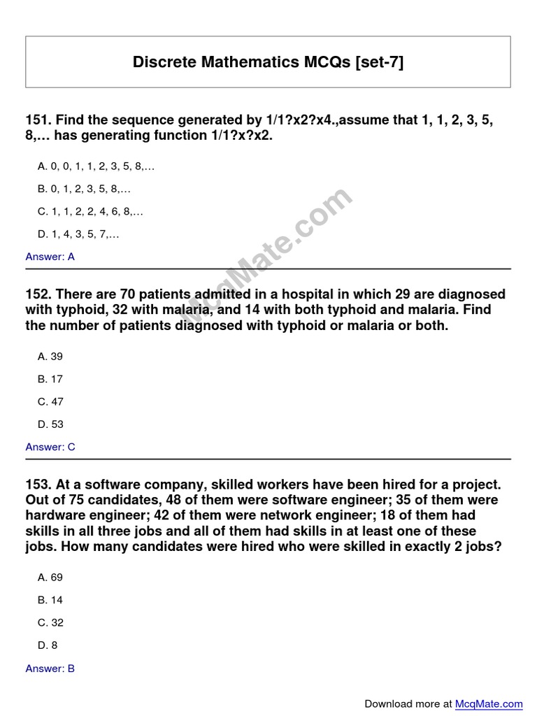 Discrete Mathematics Solved MCQs (Set-7) | PDF | Vertex (Graph Theory) | Graph Theory