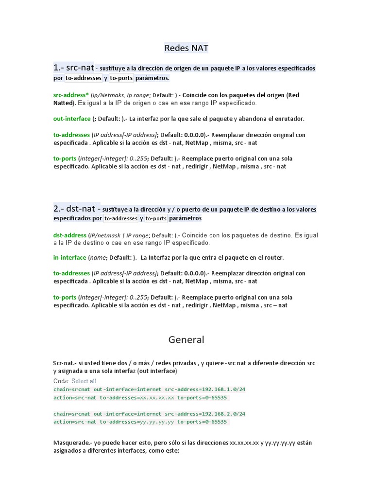 Redes de traducción de direcciones de red (NAT) y sus aplicaciones en MikroTik | PDF ...