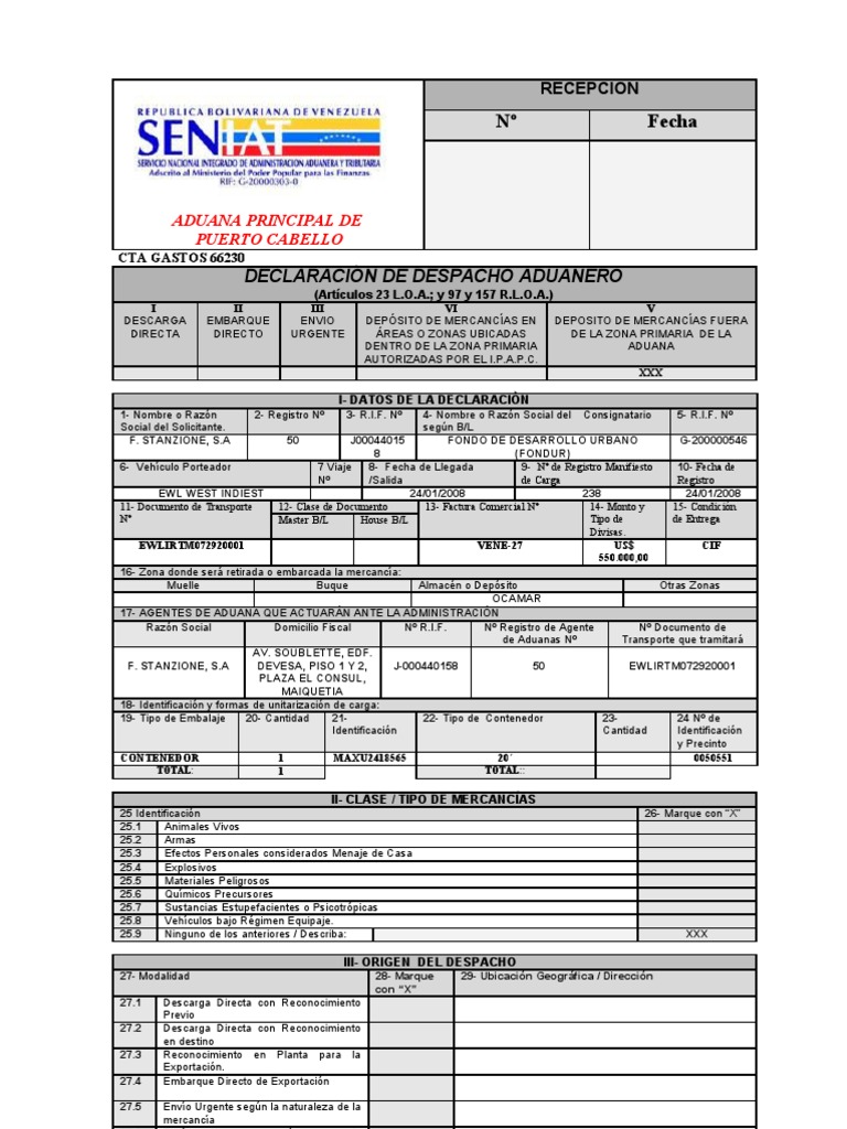 Formato Despacho Aduanero | PDF | aduana | Gestión de la cadena de ...