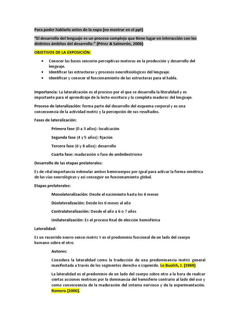 Lateralización y Desarrollo del Lenguaje | PDF | Hemisferio cerebral ...