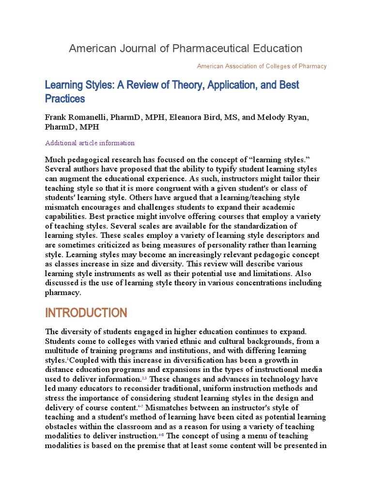 Learning Styles: A Review of Theory, Application, and Best Practices ...