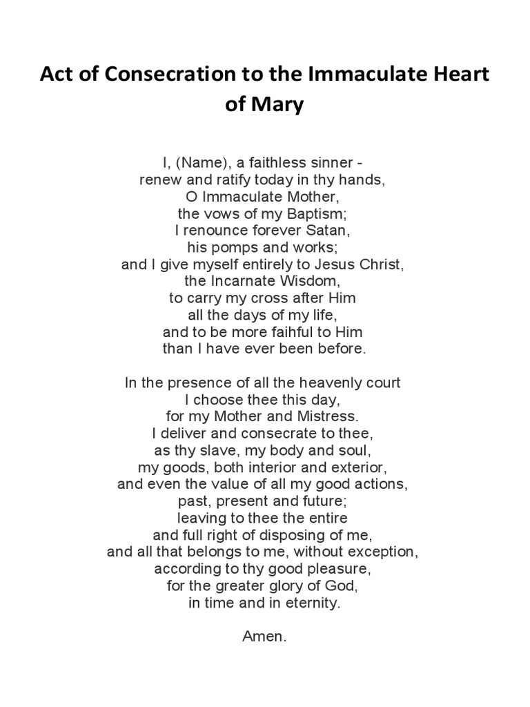 Act of Consecration To The Immaculate Heart of Mary | PDF