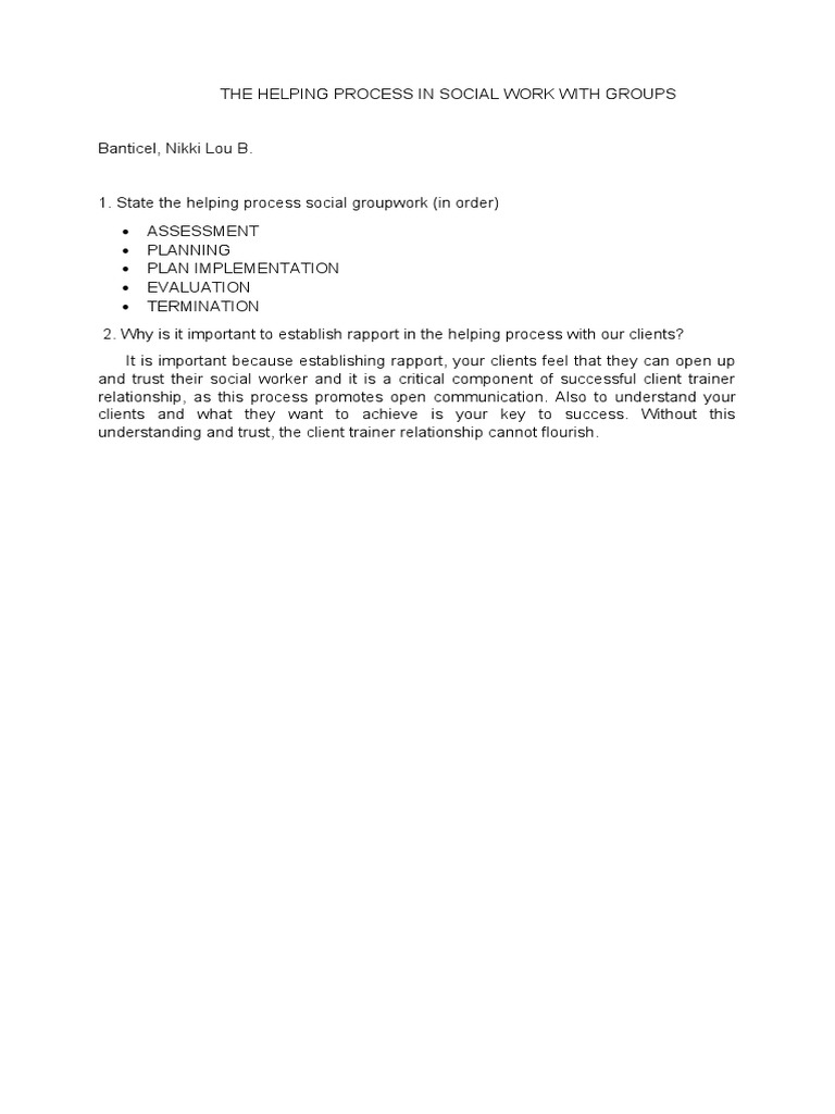 The Helping Process in Social Work With Groups | PDF