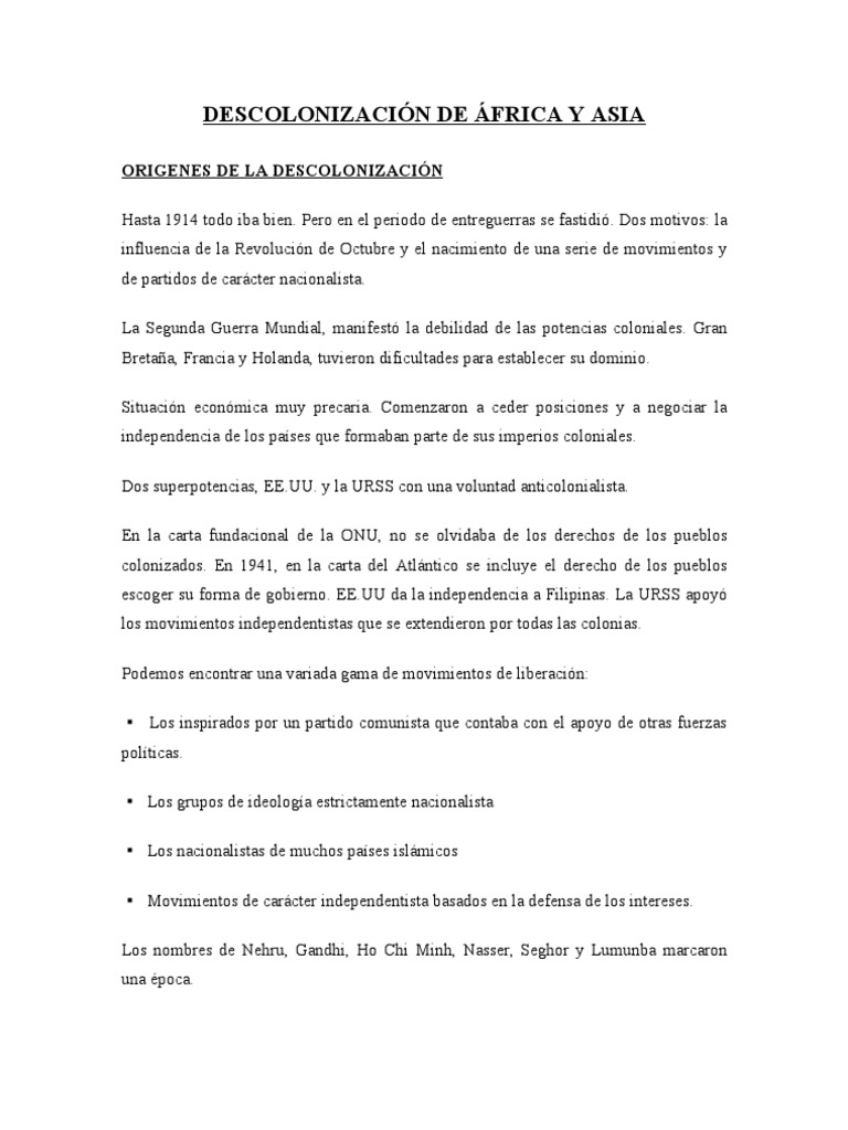 Descolonización de África y Asia | PDF | Indochina Francesa ...