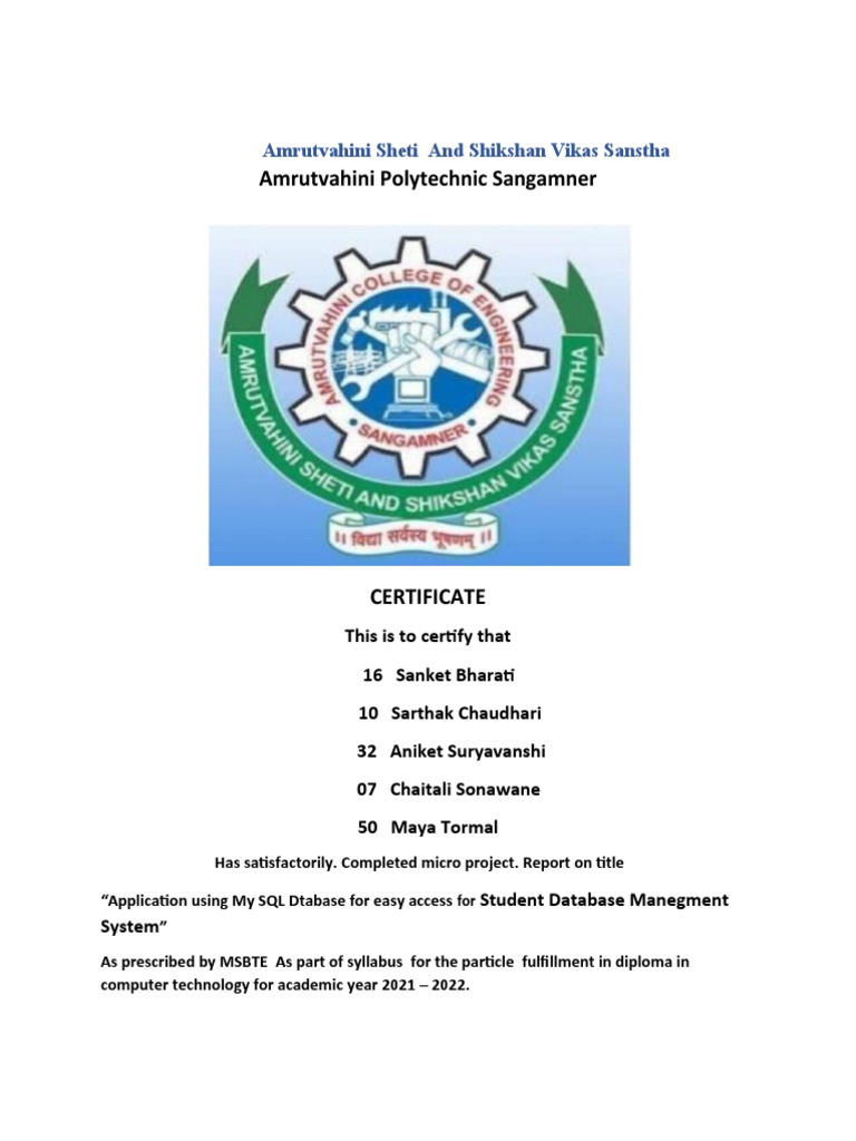 Student Database Management System Using MySQL: A Report on the ...