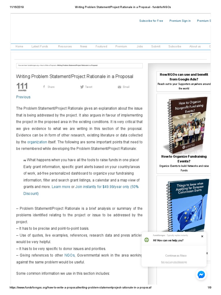 Writing Problem Statement or Project Rationale in A Proposal | PDF ...