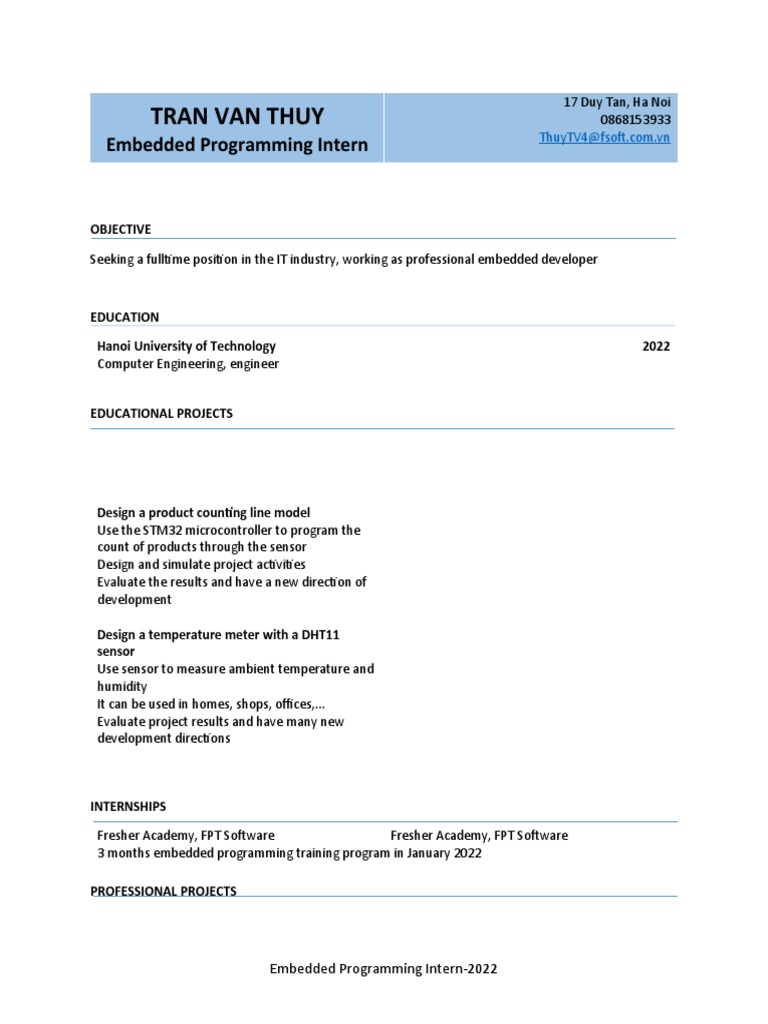 Long - Fresher CV Template | PDF | Embedded System | Computer Programming