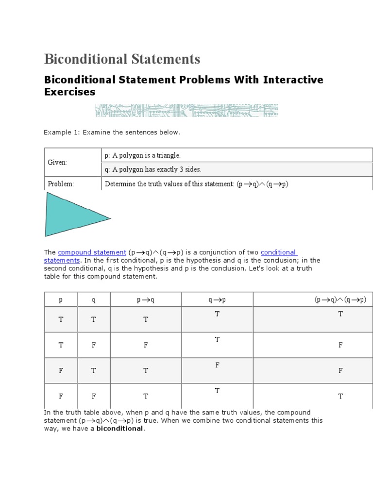 Biconditional Statements Explained | PDF | If And Only If | Metalogic