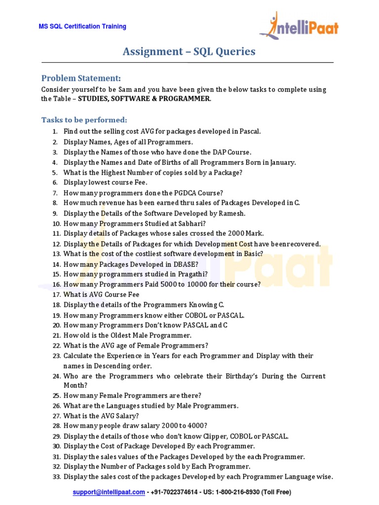 Assignment - SQL Queries: Problem Statement | PDF | Programmer ... Assignment - SQL Queries: Problem Statement | PDF | Programmer ...