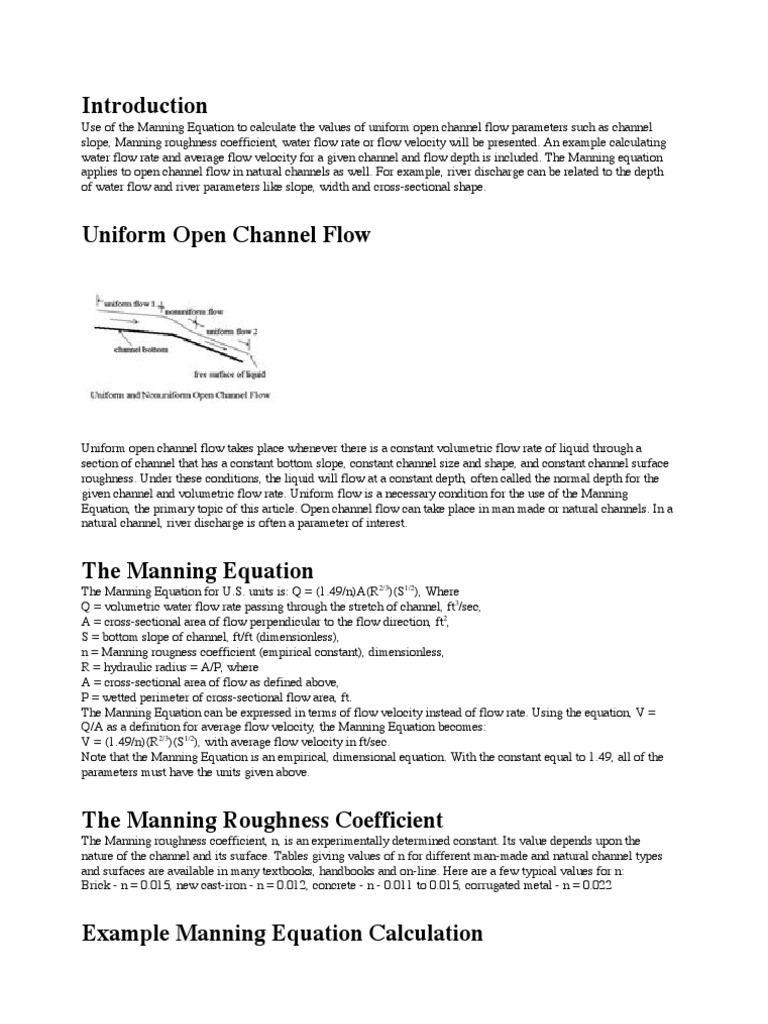 Manning Equation | PDF | Gases | Applied And Interdisciplinary Physics
