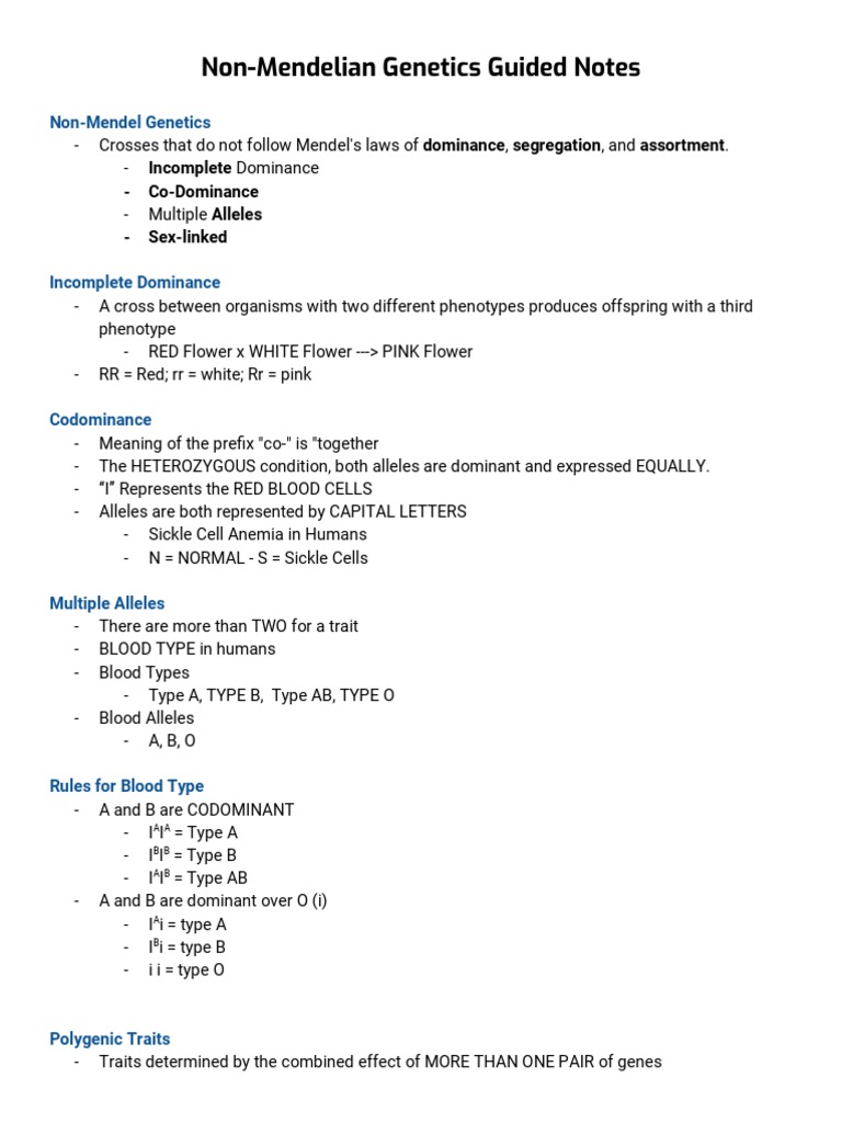6.3.1 Non-Mendelian Genetics Guided Notes | PDF