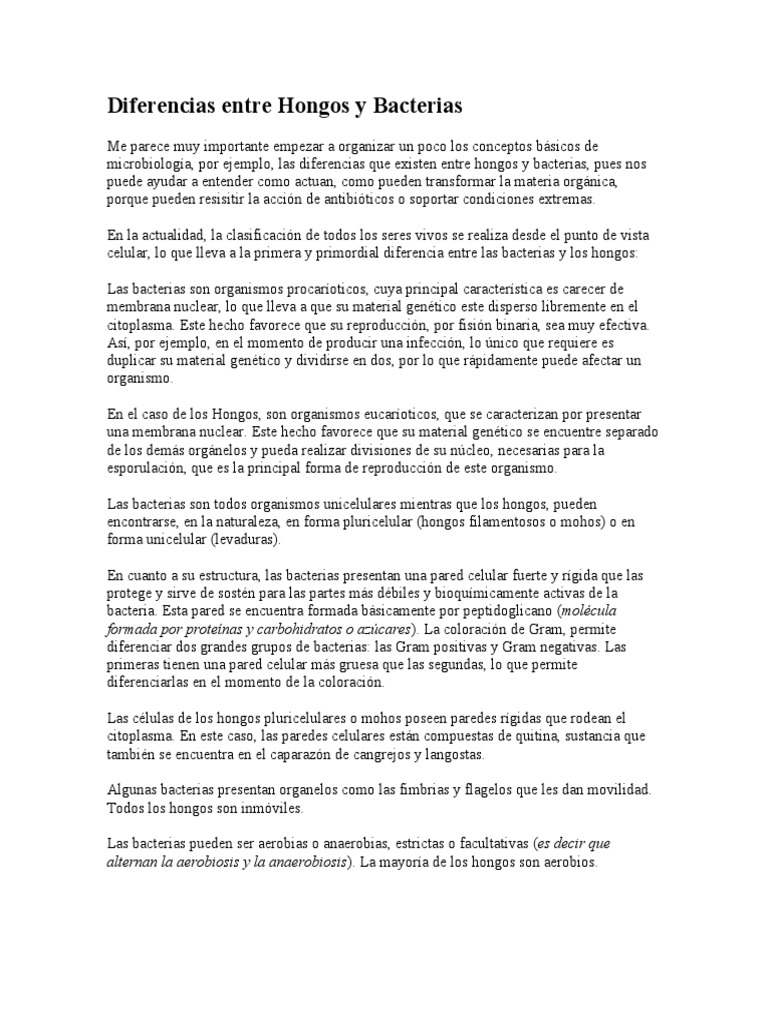 Diferencias entre Hongos y Bacterias | PDF | Las bacterias | Hongo