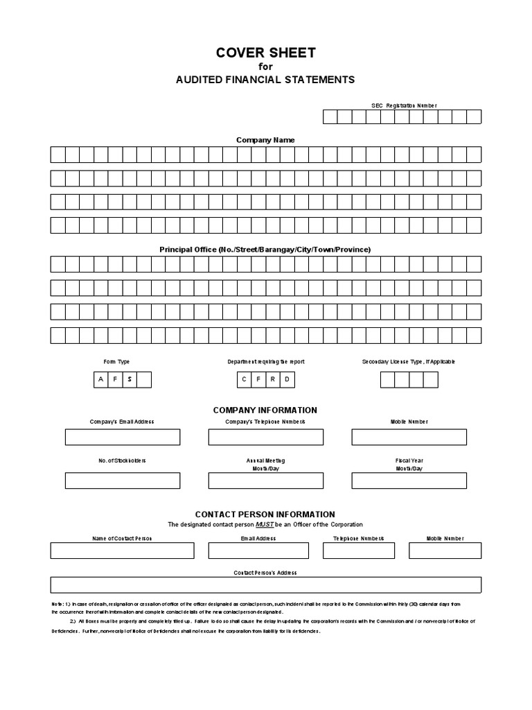 Cover Sheet: For Audited Financial Statements | PDF | Business