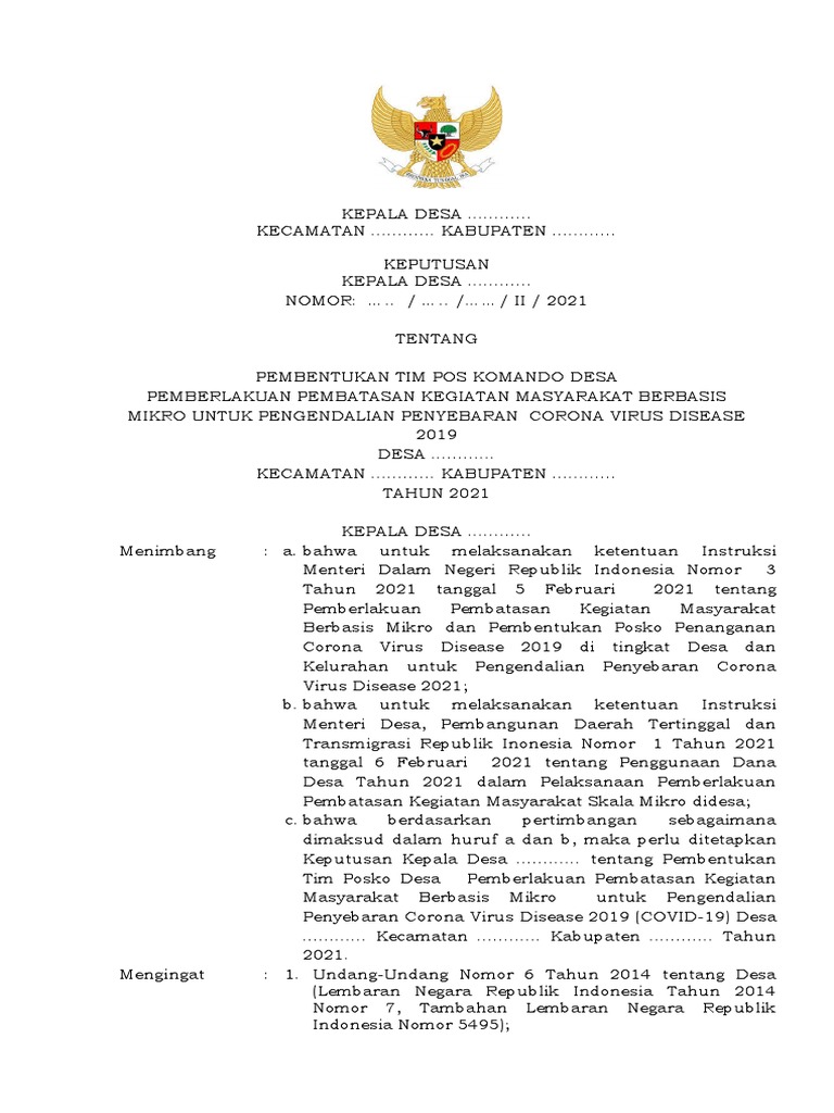 Draf SK Kepala Desa Tim PPKM SBH | PDF
