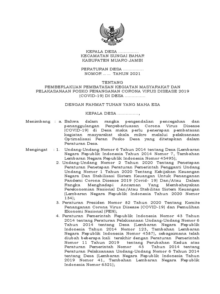 Draf Perdes PPKM SBH | PDF