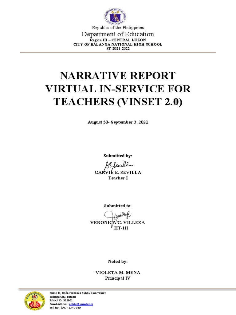Vinset Narrative Report G.sevilla | PDF | Behavior Modification | Cognition Vinset Narrative Report G.sevilla | PDF | Behavior Modification | Cognition