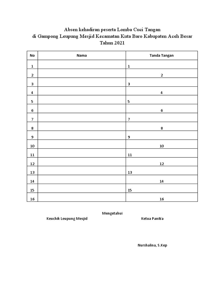 Absen Kehadiran Peserta - Docx Lomba | PDF