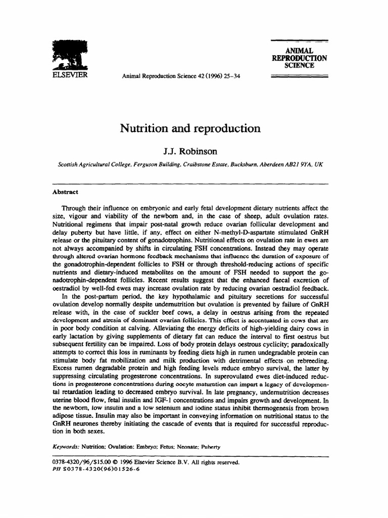 Nutrition and Reproduction 1996 Robinson | PDF | Ovary | Luteinizing ...