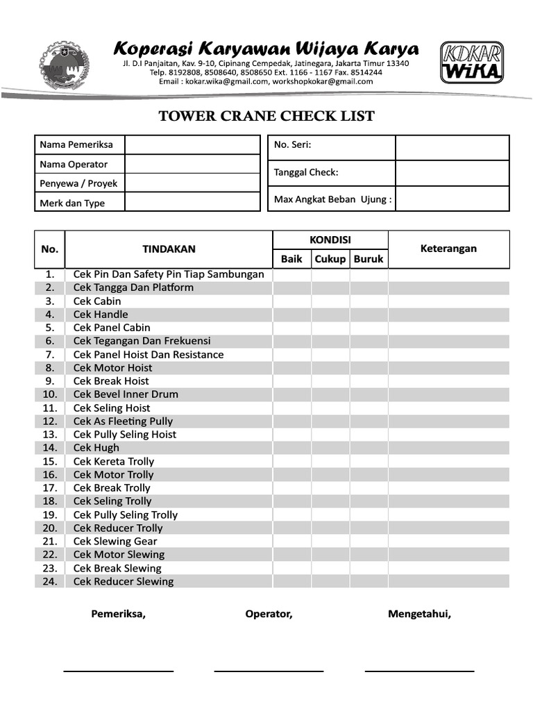 Tower Crane Checklist | PDF
