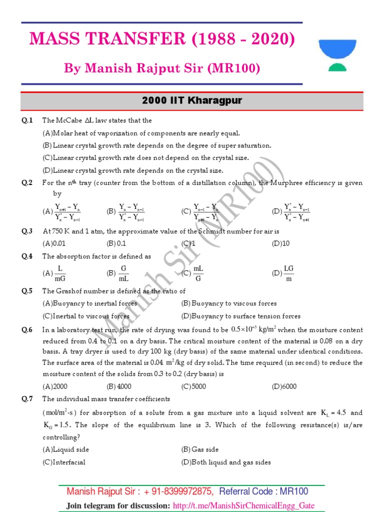 Mass Transfer | PDF | Distillation | Solubility
