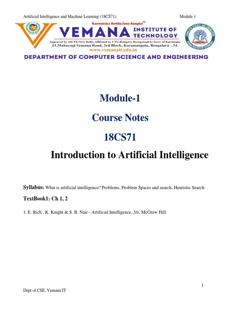 18CS71 M1 Updated | PDF | Artificial Intelligence | Intelligence (AI) & Semantics