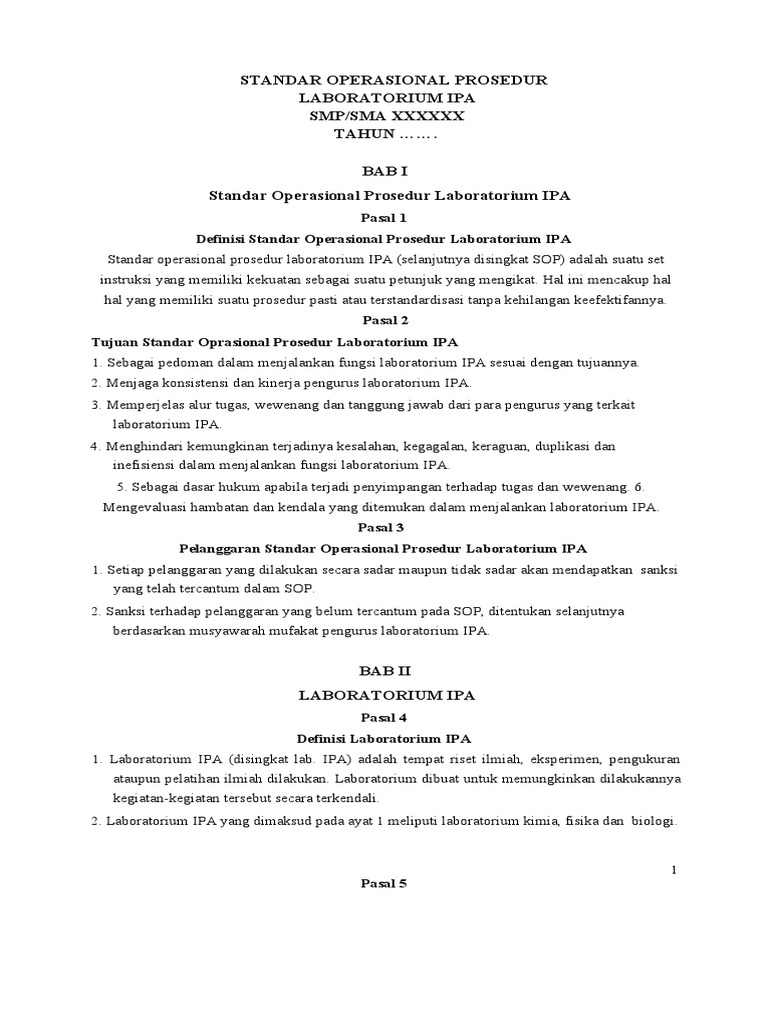 Contoh Sop Lab Ipa | PDF