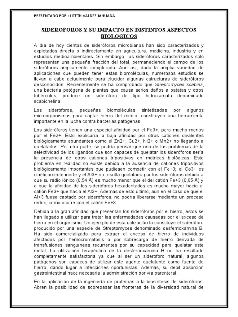 Sideroforos y Su Impacto en Distintos Aspectos Biologicos | PDF ...