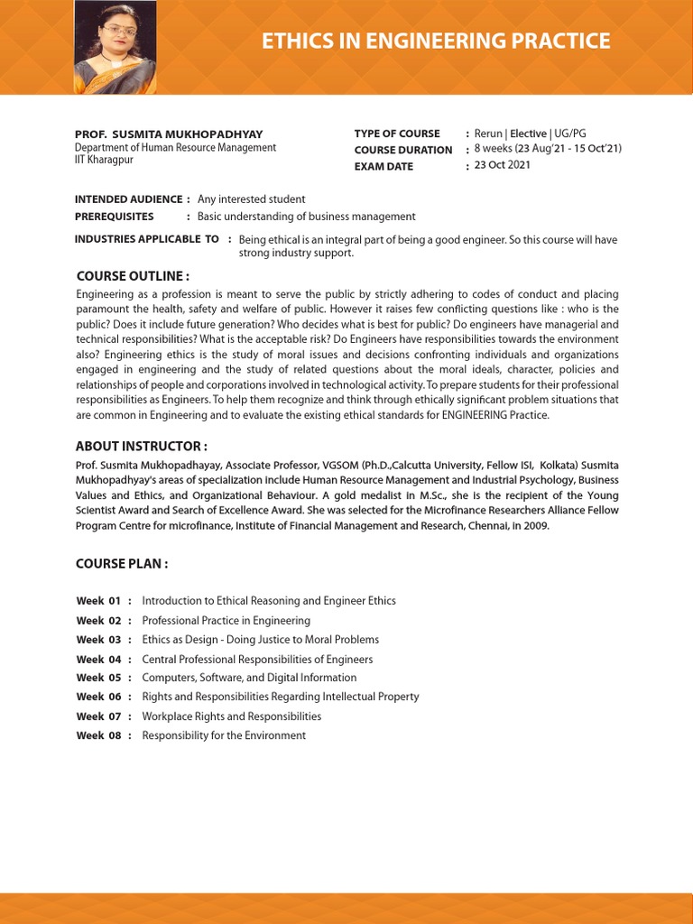 Professional Ethics NPTEL Syllabus | PDF | Engineer | Engineering