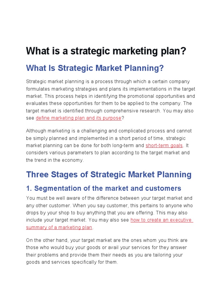 What Is A Strategic Marketing Plan | PDF | Marketing | Marketing Strategy