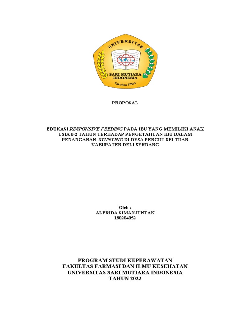 Proposal: Program Studi Keperawatan Fakultas Farmasi Dan Ilmu Kesehatan Universitas Sari Mutiara ...