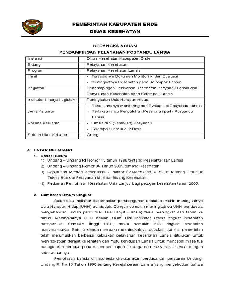 Tor Pendampingan Pelayanan Posyandu Lansia | PDF