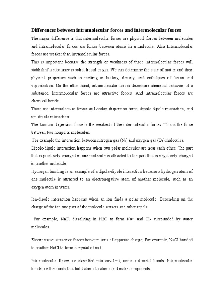 Differences Between Intramolecular Forces and Intermolecular Forces ...
